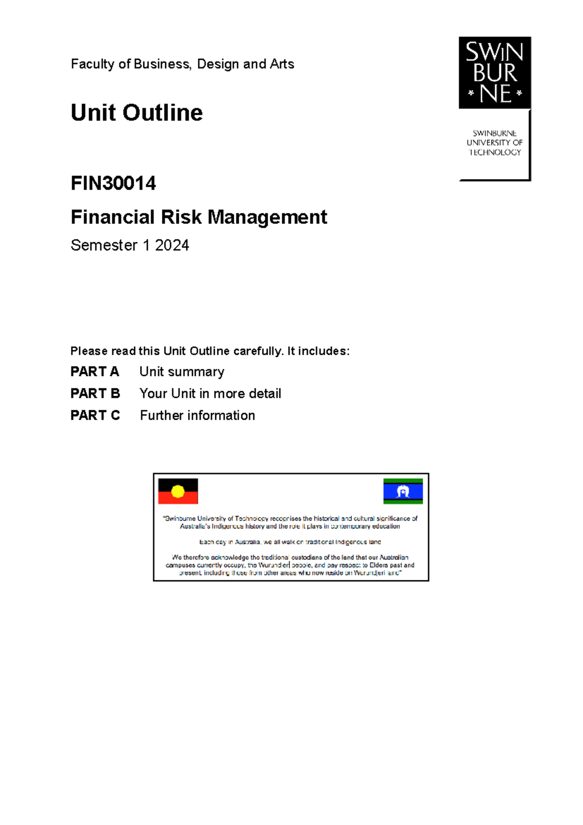 FIN30014 Unit Outline Sem 1 2024 - Faculty of Business, Design and Arts ...