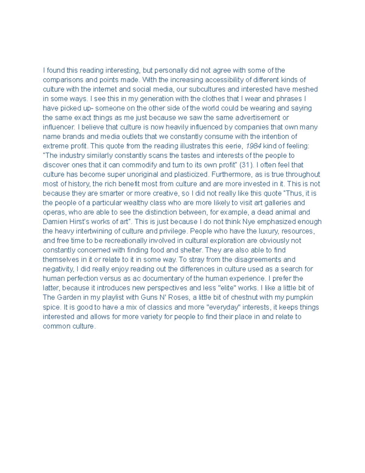 RLST 16 - essay - I found this reading interesting, but personally did ...