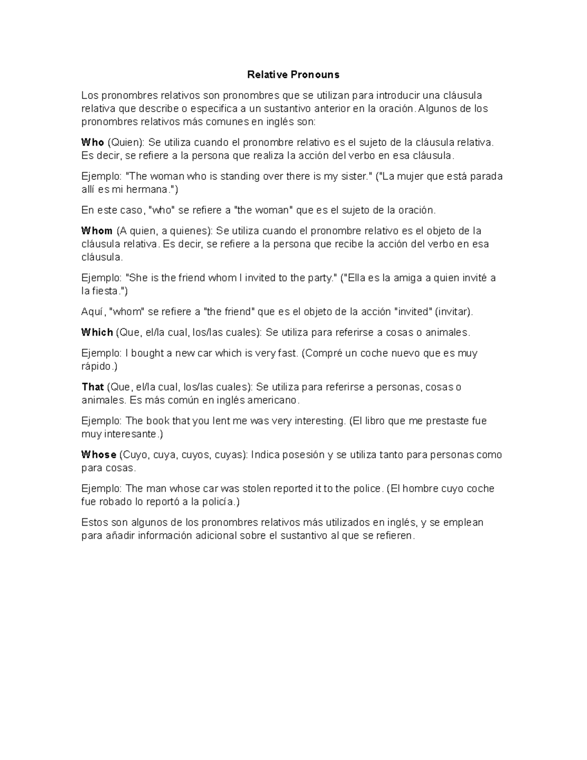 ACT Relative Pronouns - Inglés - Relative Pronouns Los pronombres ...