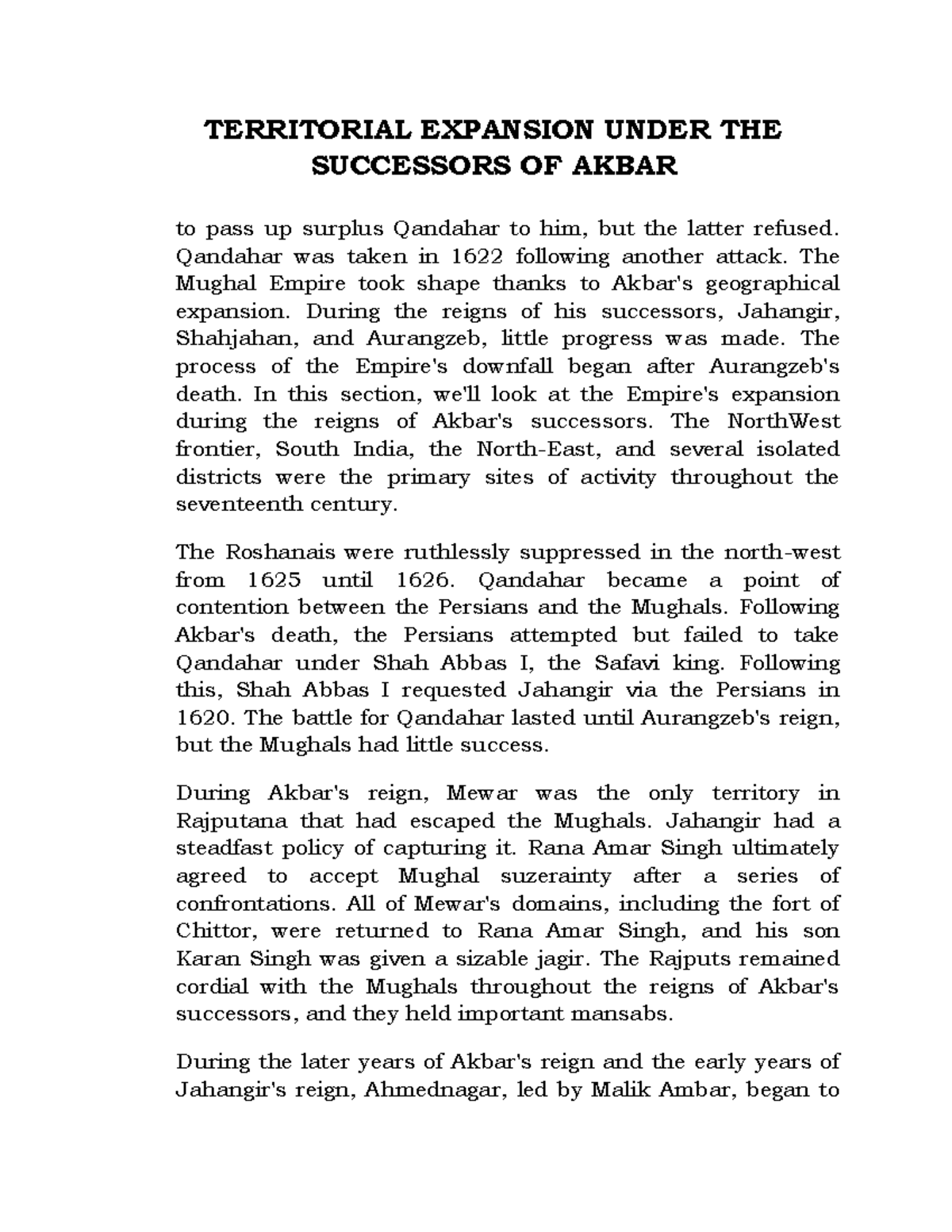 Territorial Expansion Under The Successors Of Akbar - TERRITORIAL ...
