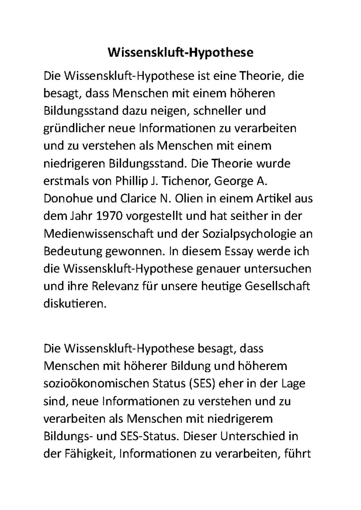 Wissenskluft-Hypothese - Die Theorie wurde erstmals von Phillip J ...