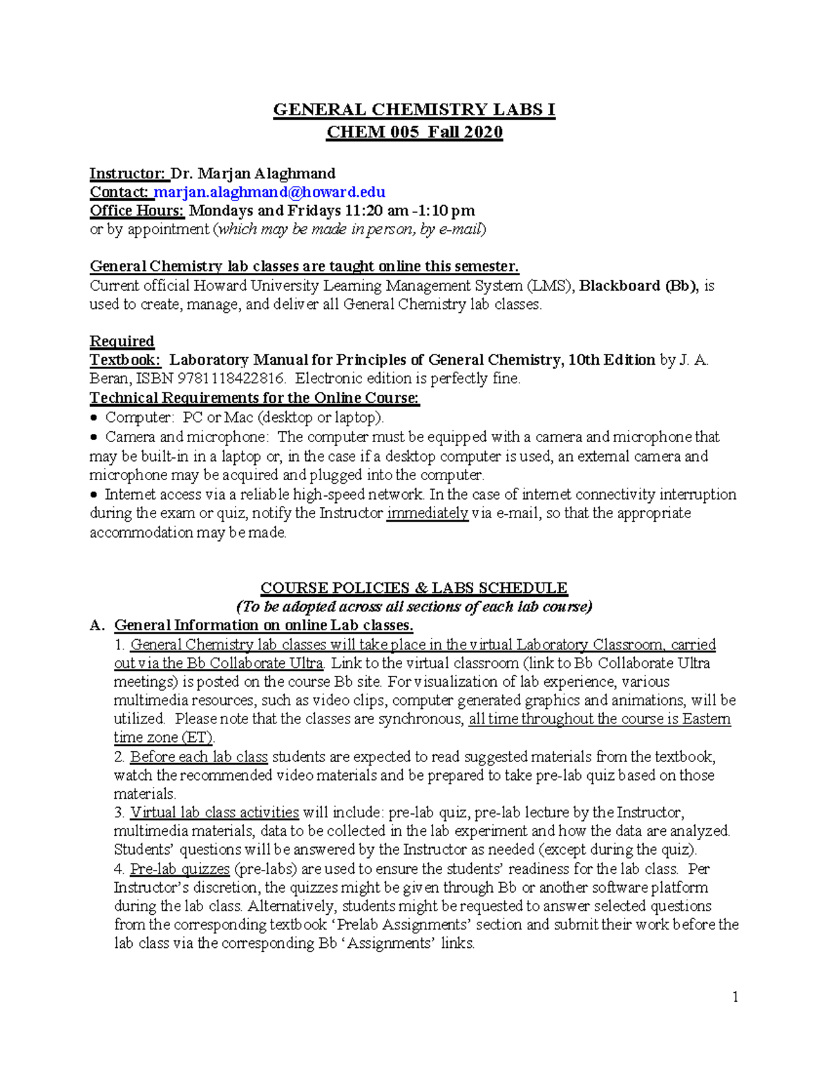 Syllabus for Gen Chem Lab - 1 GENERAL CHEMISTRY LABS I CHEM 005 Fall ...