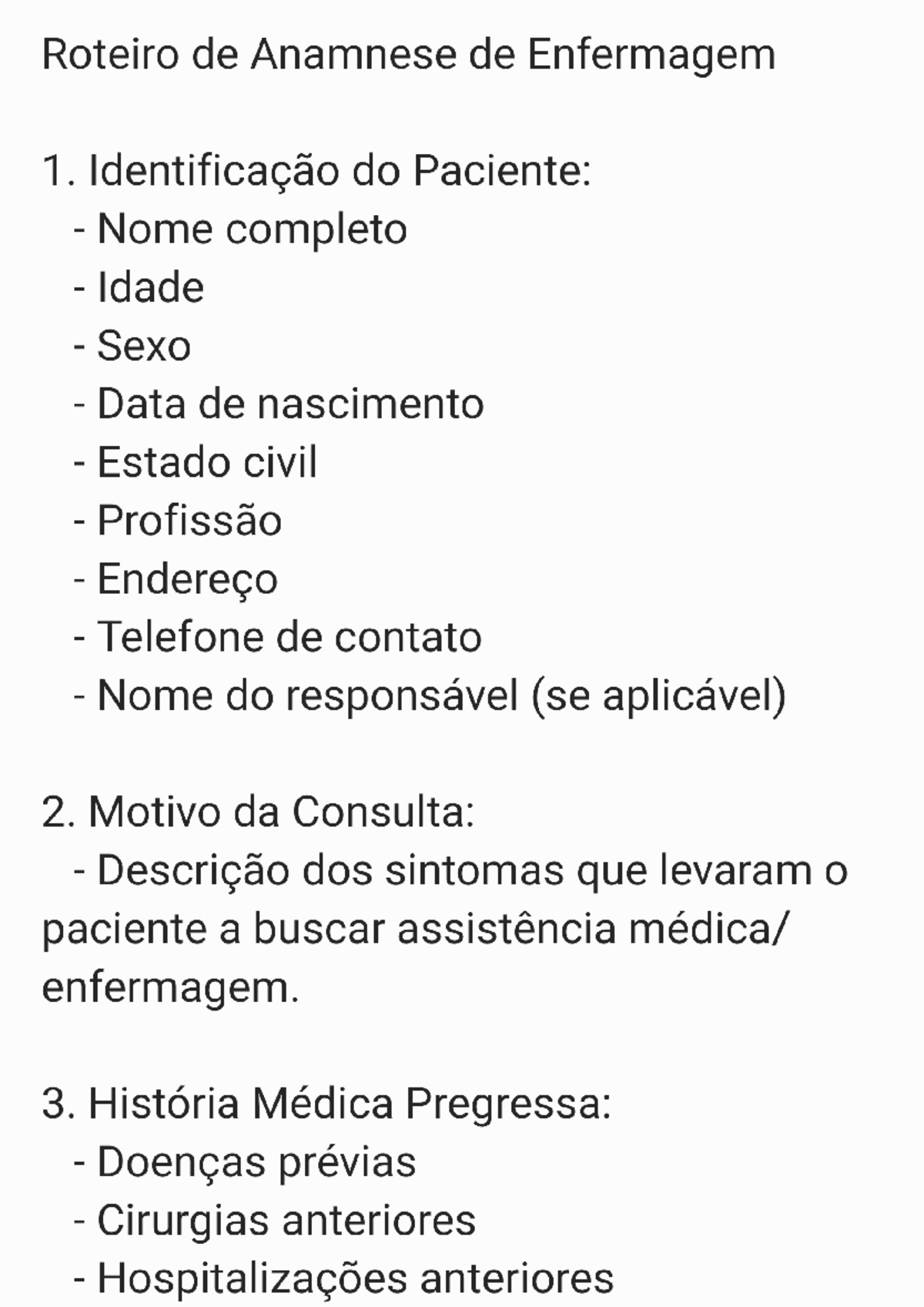 Roteiro anamnese enfermagem - Sistemas Estruturais III - Studocu