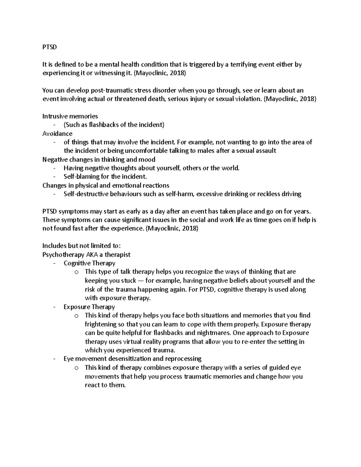 PTSD - PTSD assignment for one of the assignments - PTSD It is defined ...