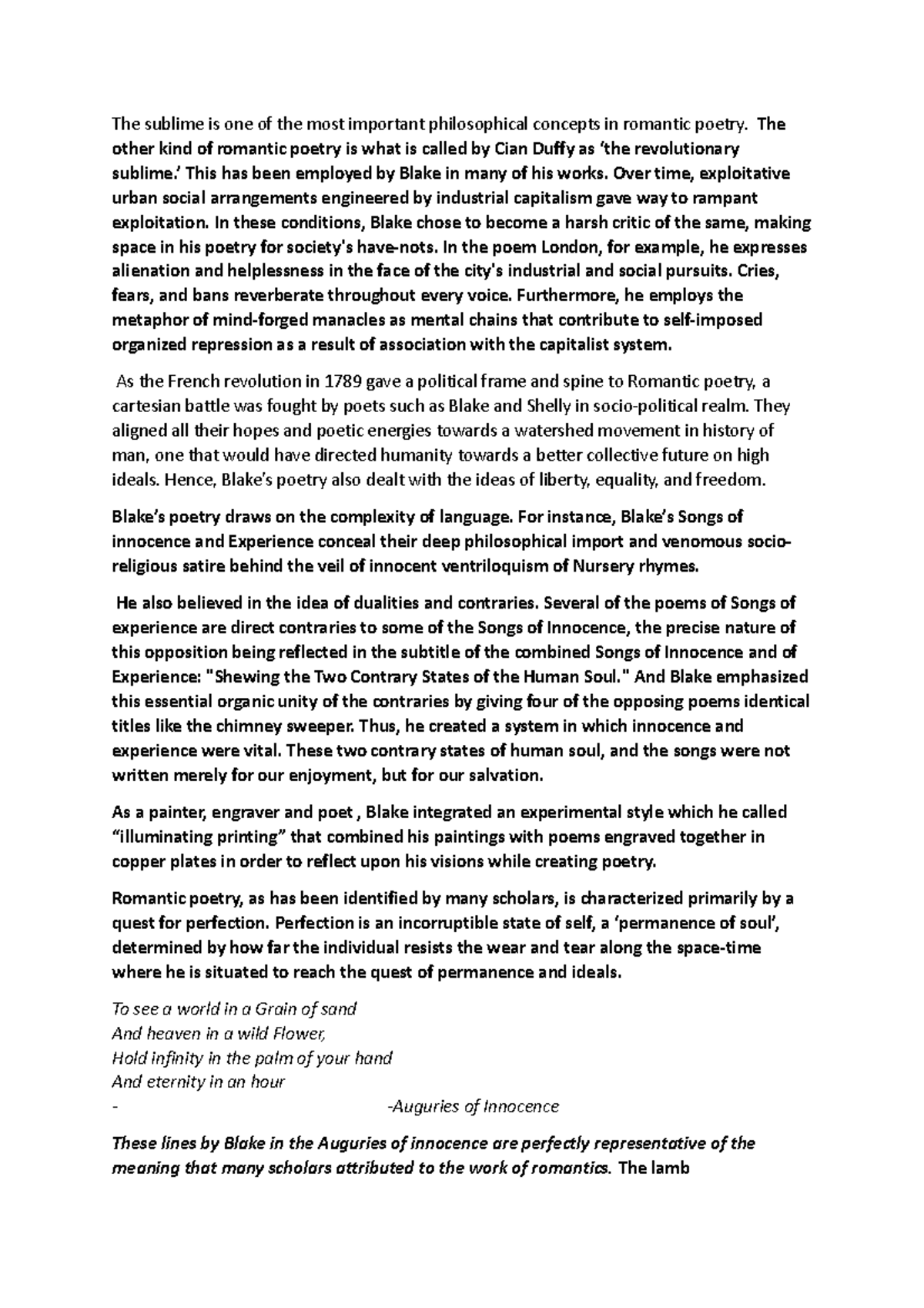 blake and his poems - The sublime is one of the most important ...