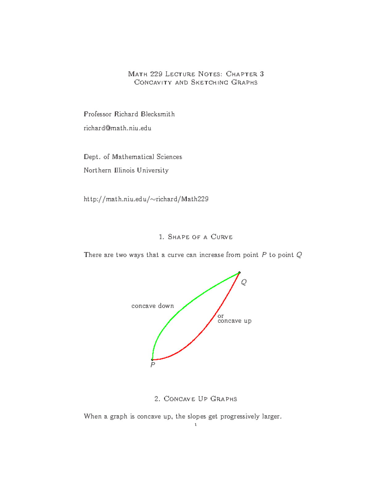 Lecture notes, lecture Concavity and Sketching Graphs - Math 229 ...