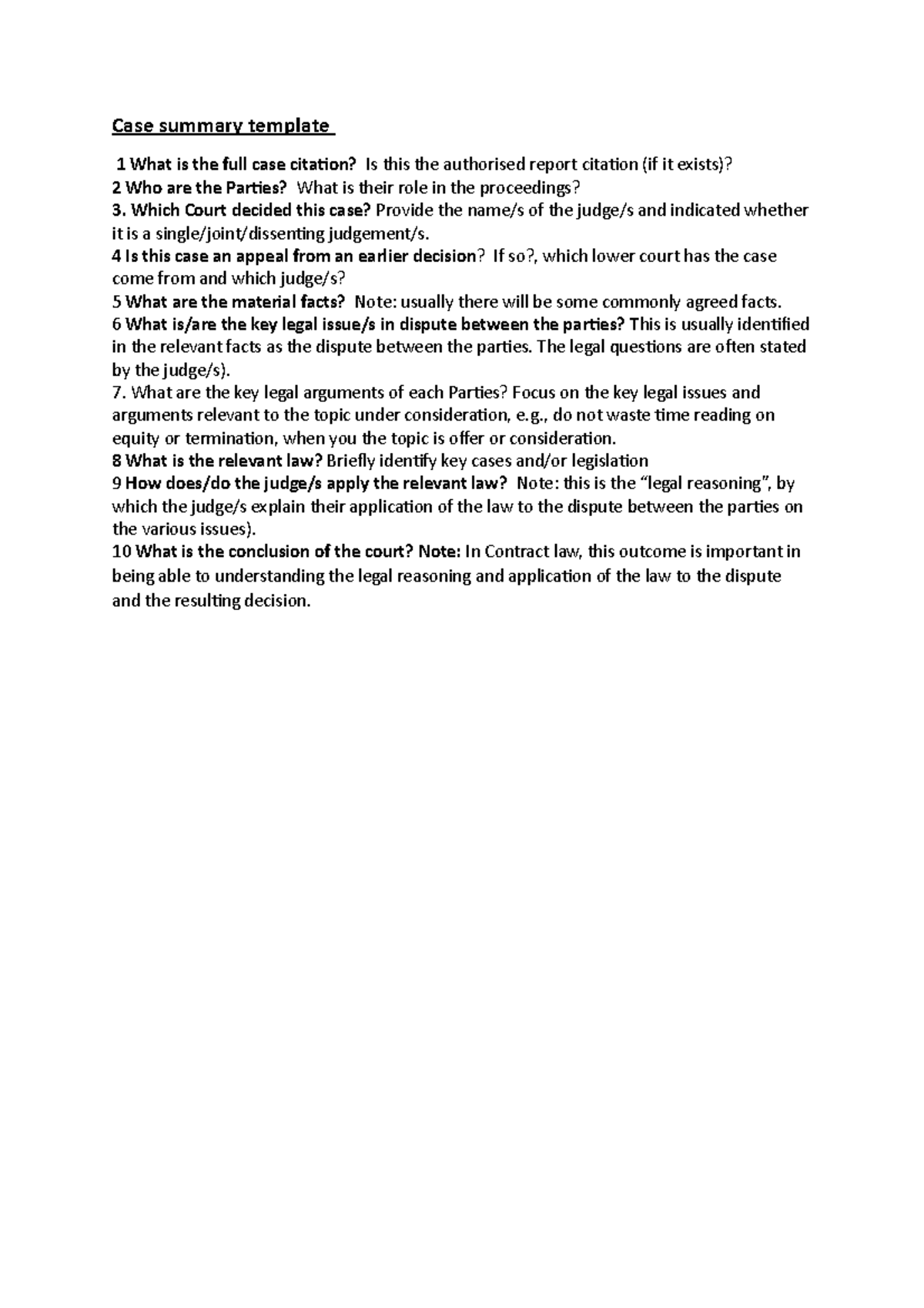 Case summary template - Which Court decided this case? Provide the name ...