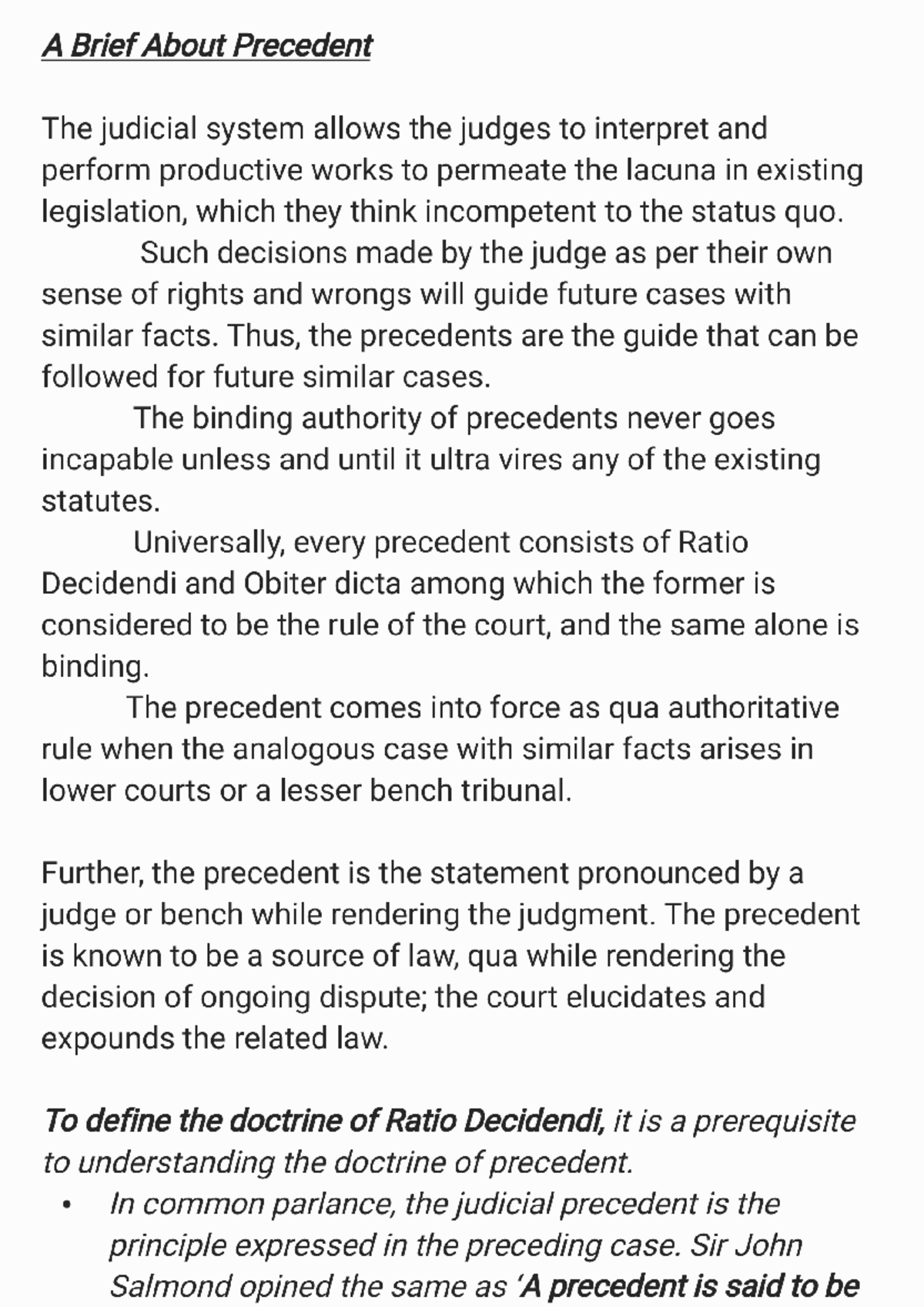 Ratio Decidendi - LLB - Studocu