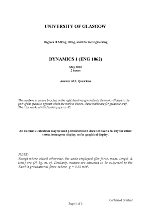 Tutorial 2 - DYNAMICS 1 Examples 2 Kinematics - II Unless otherwise ...