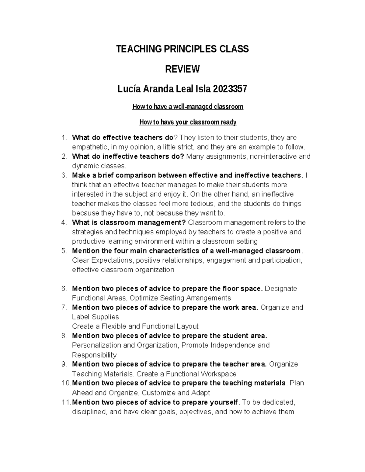 Teaching Principles Class Review - TEACHING PRINCIPLES CLASS REVIEW ...