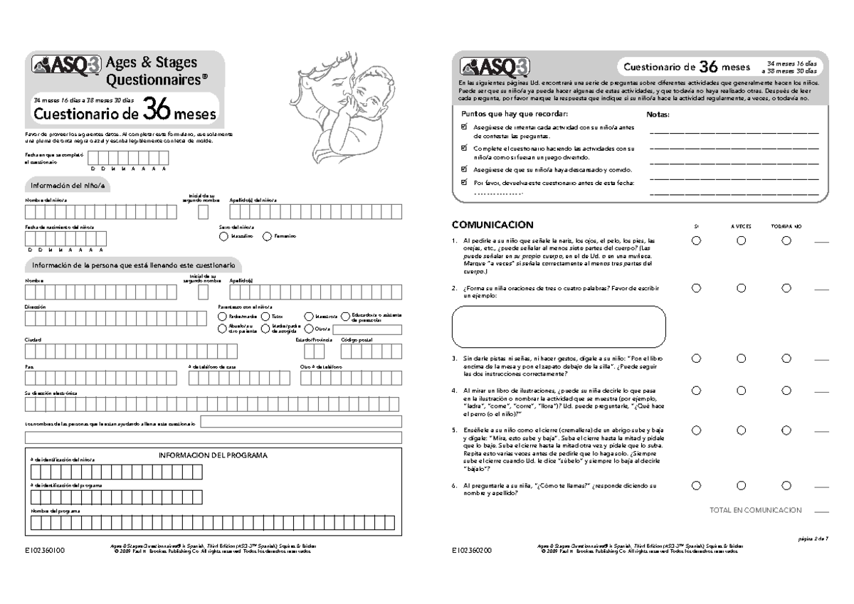 ASQ-3 - CUESTIONARIO DE DESARROLLO INFANTIL 0-5 AÑOS - Ages & Stages ...