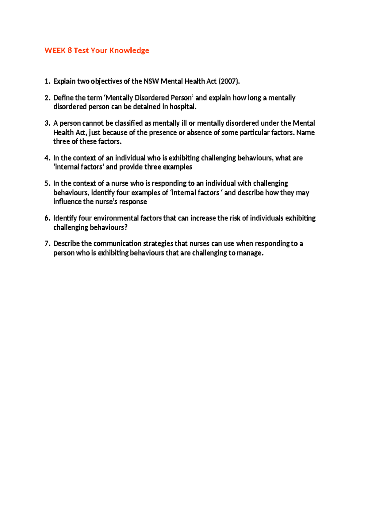 WEEK 9 Test Your Knowledge Questions - WEEK 8 Test Your Knowledge 1 ...