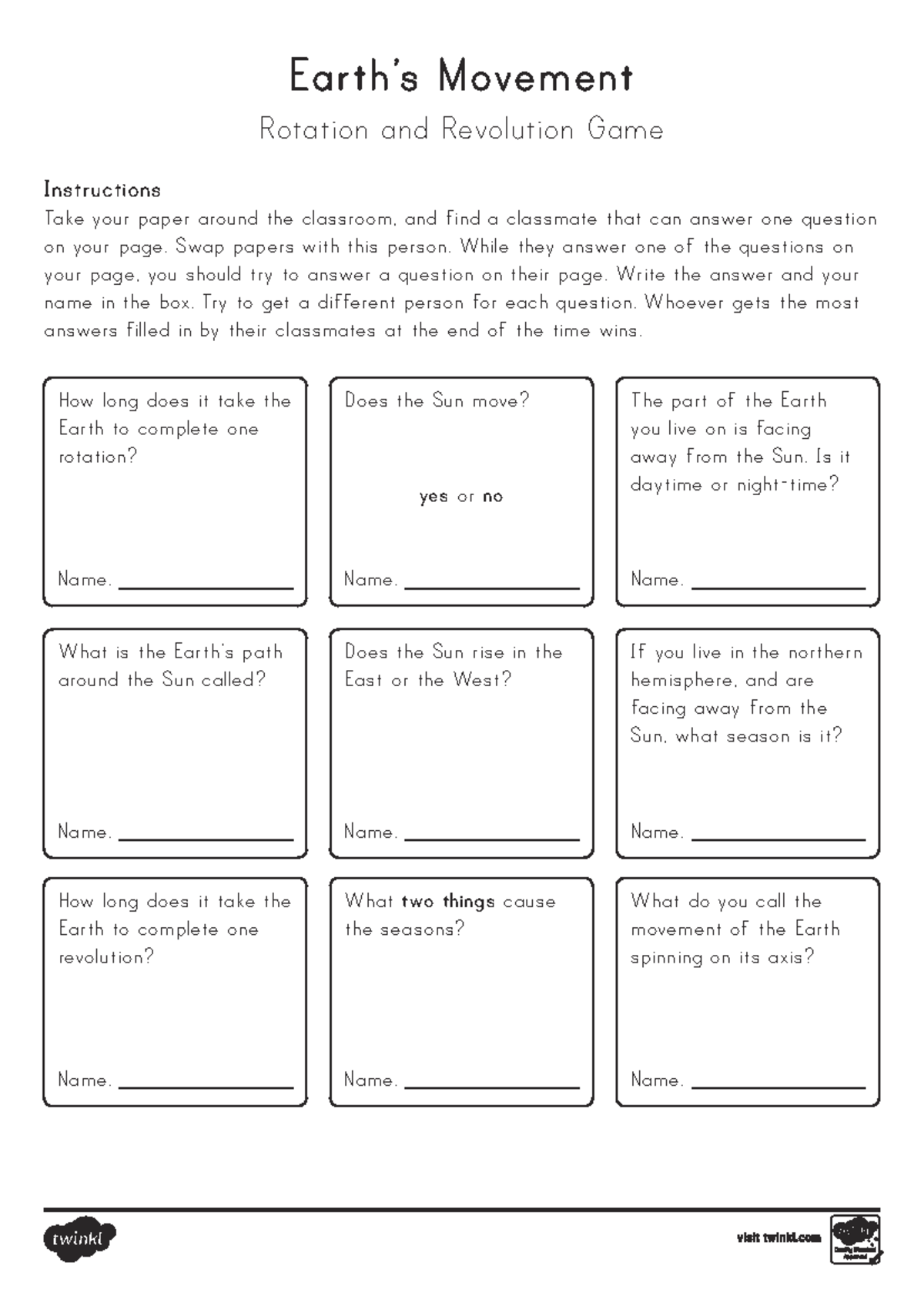 The Earths movement - Earth’s Movement Rotation and Revolution Game ...