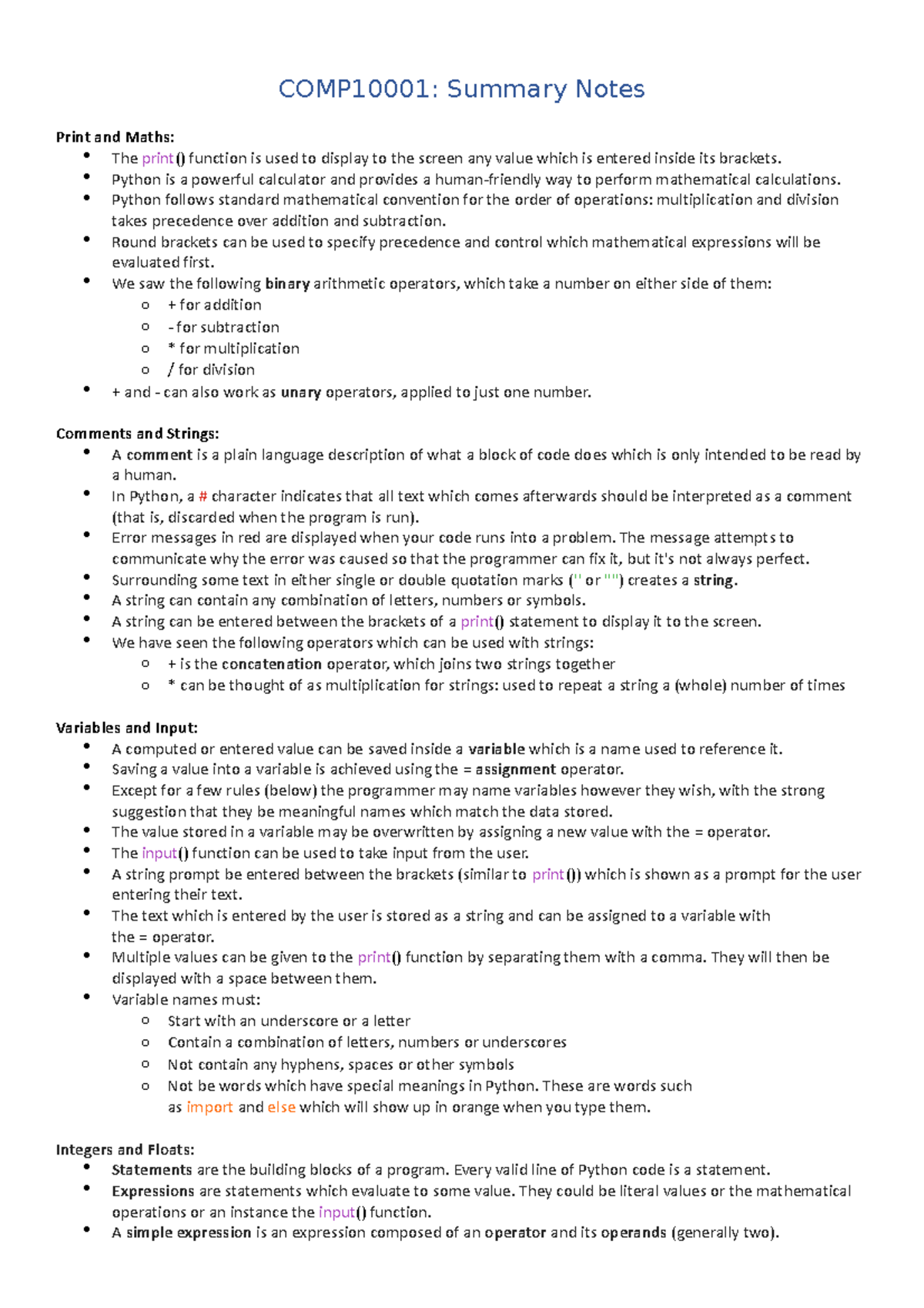 COMP10001 Summary Notes - COMP10001: Summary Notes Print and Maths: The ...