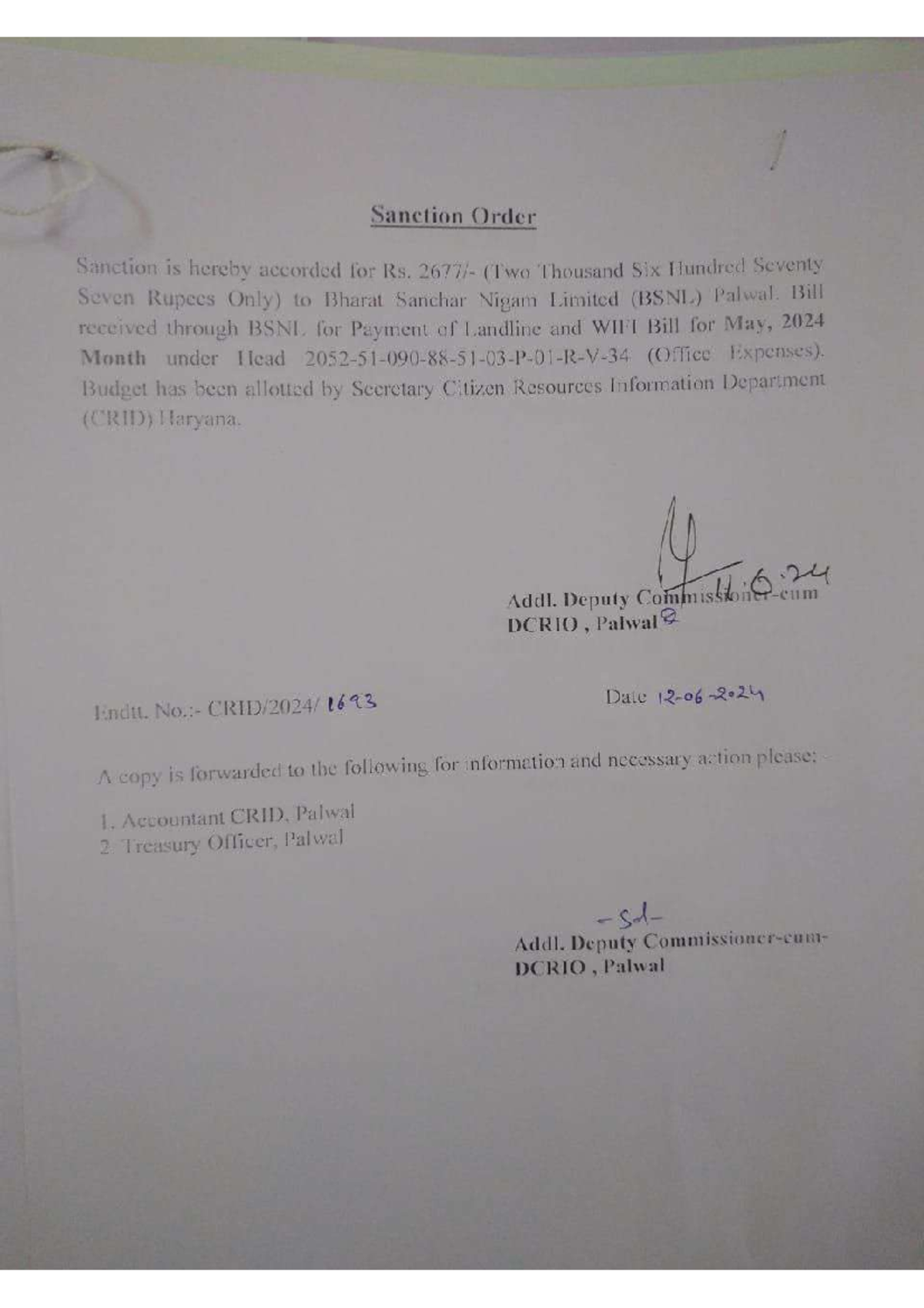 Bsnl - hfh hfdh h h - Sanction Order Sanction is here accorded for Rs ...