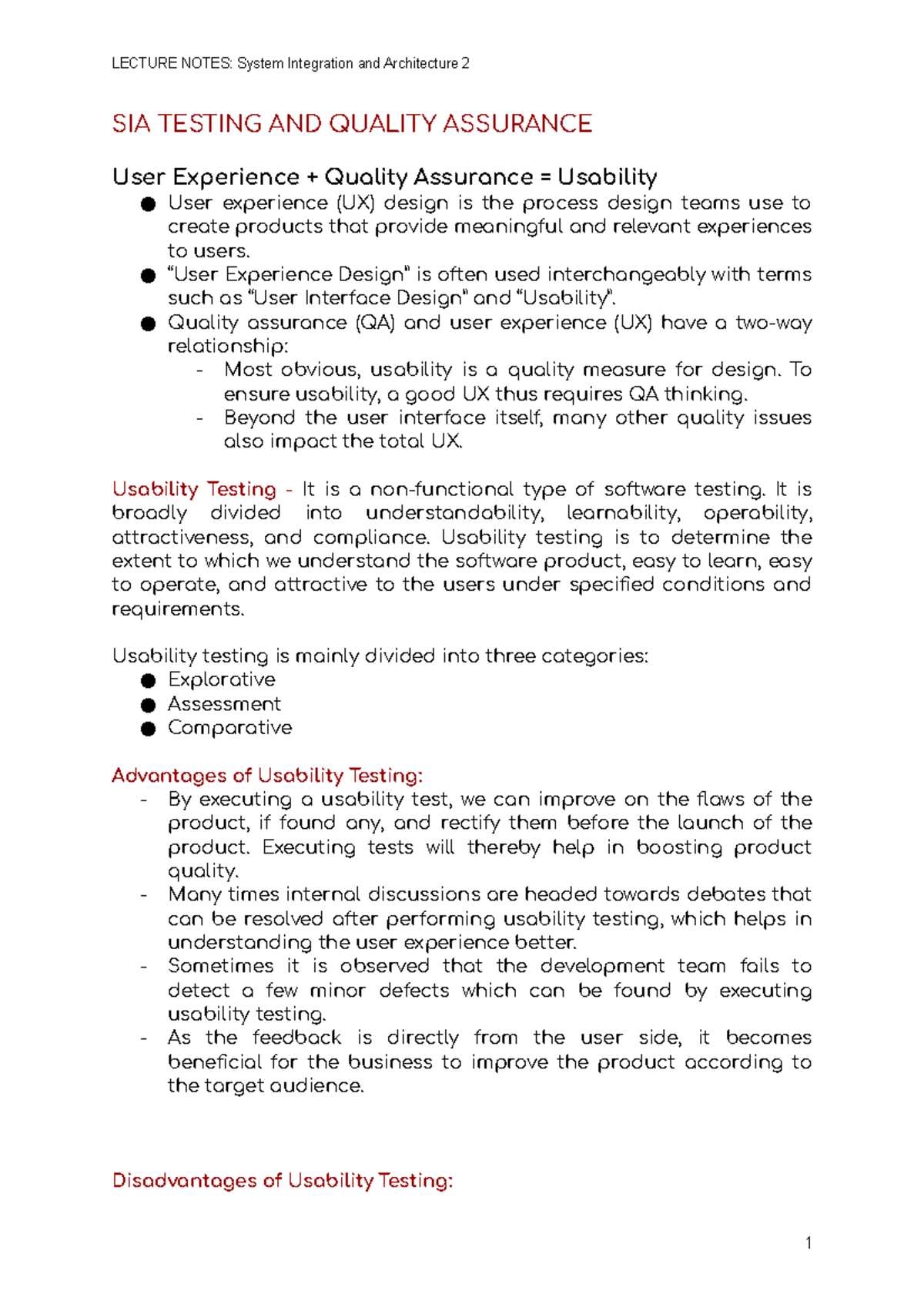 Sia Testing And Quality Assurance Week11 Sia102 Lecture Notes Lecture Notes System