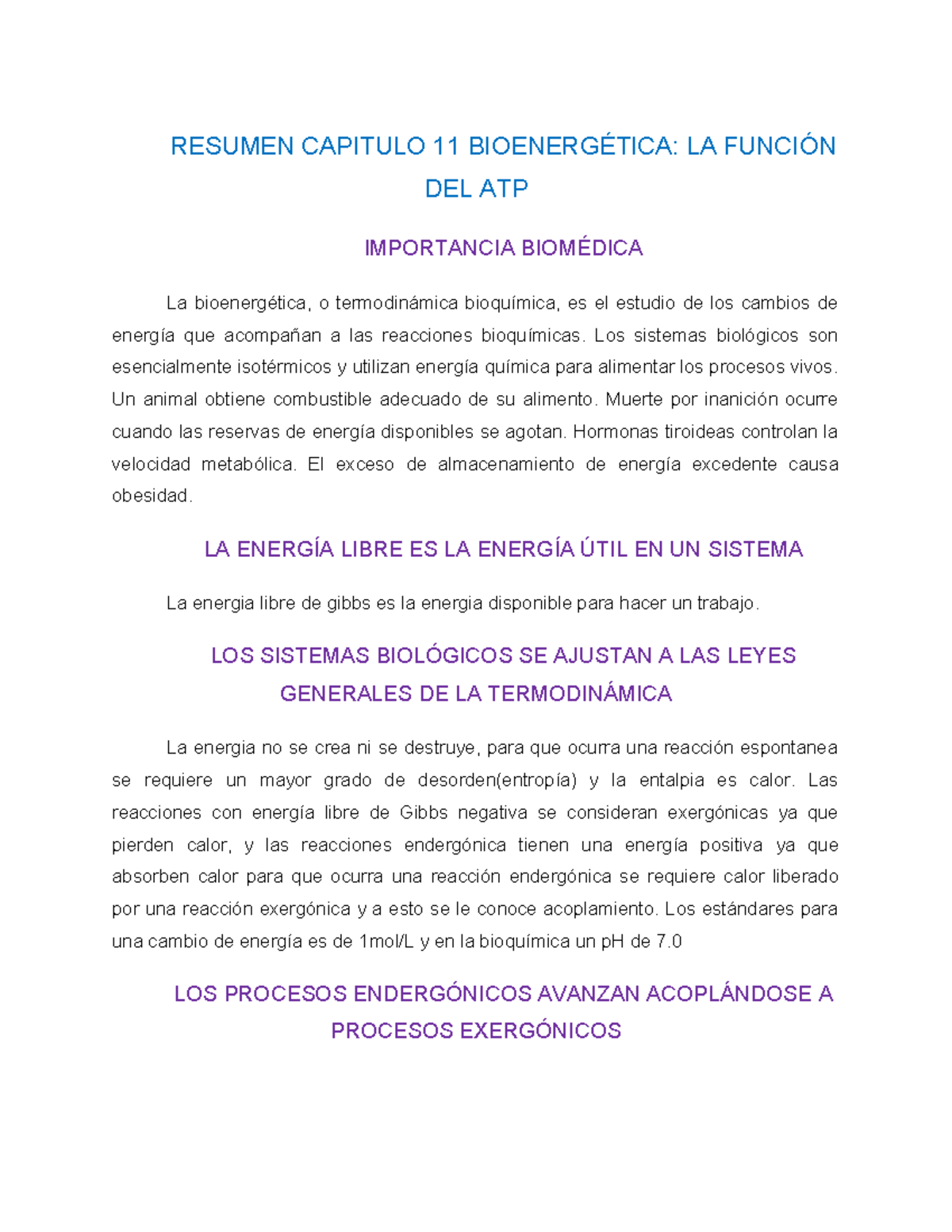 Resumen capitulos bioquimica.pdf - RESUMEN CAPITULO 11 BIOENERGÉTICA: LA FUNCIÓN DEL ATP ...