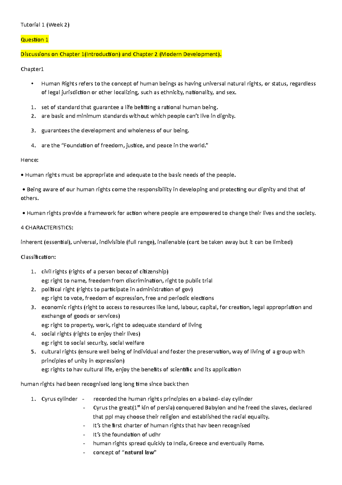 Human Rights -Tutorial 1 - Tutorial 1 (Week 2) Question 1 Discussions ...