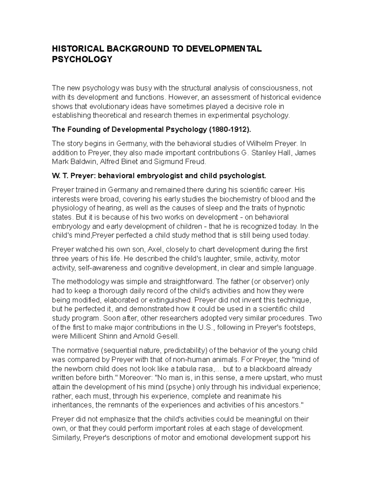 Historical background to developmental psychology - HISTORICAL ...