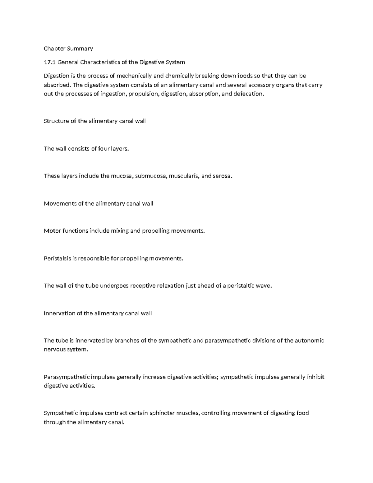 Chapter 17 Digestive Summary - Chapter Summary 17 General ...