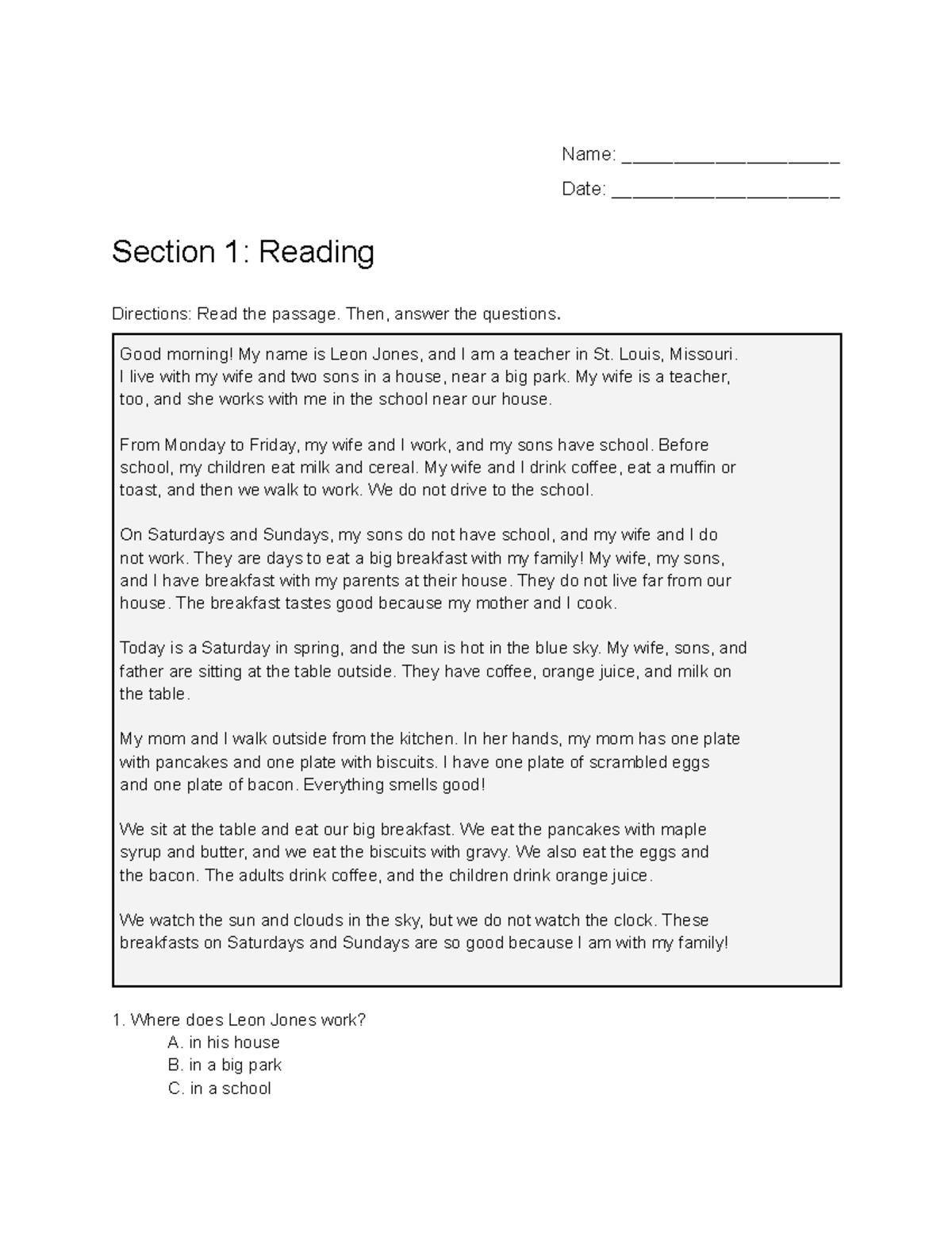 ELD Diagnostic - Key - Name: _____________________ Date ...