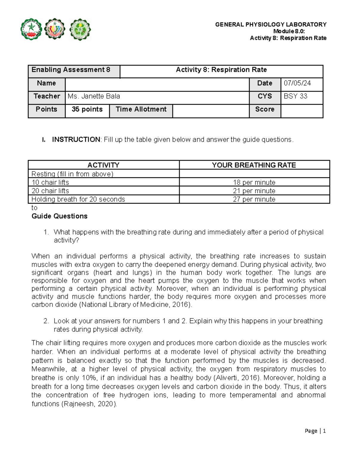 Enabling Assessment 8- Respiration-Rate - GENERAL PHYSIOLOGY LABORATORY ...