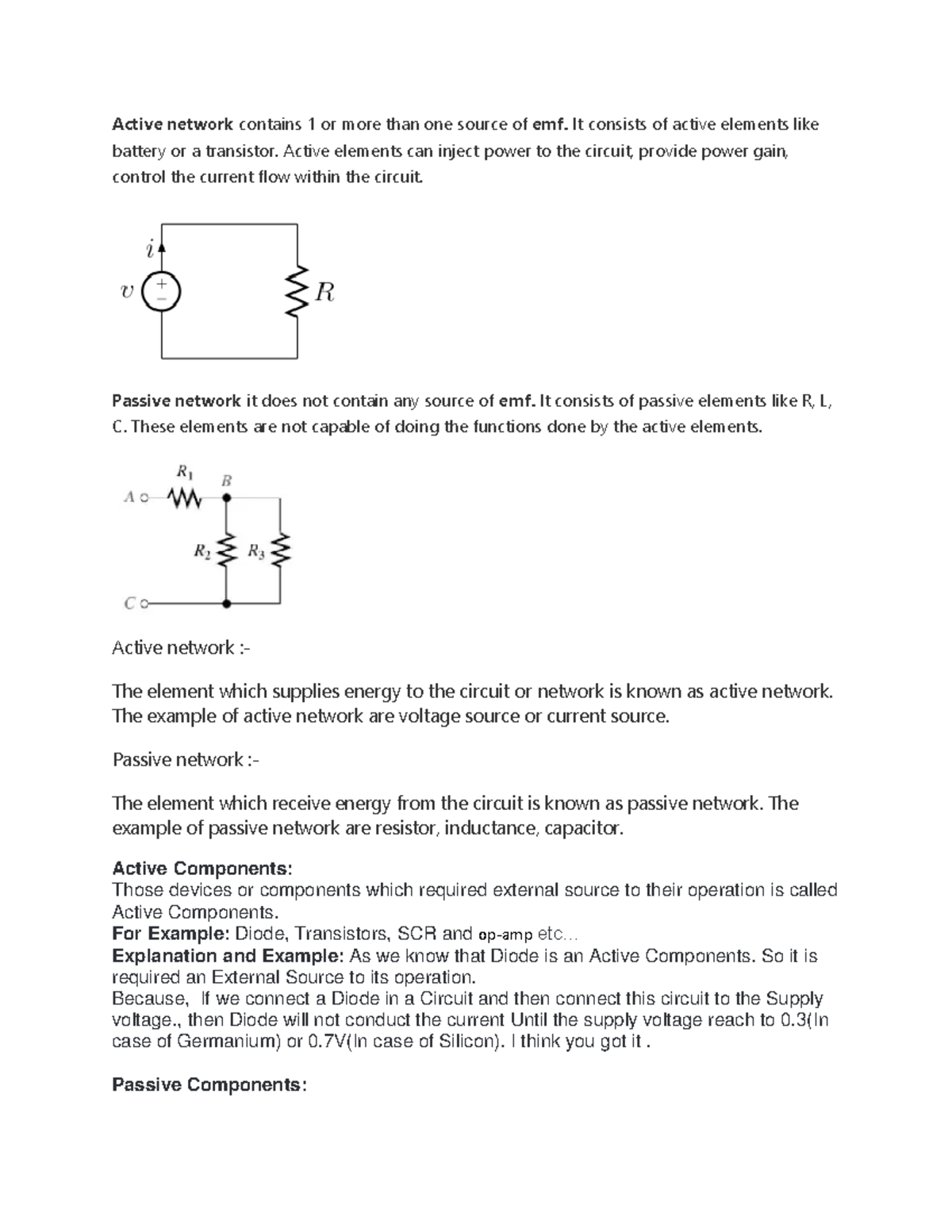 Active network - It consists of active elements like battery or a ...