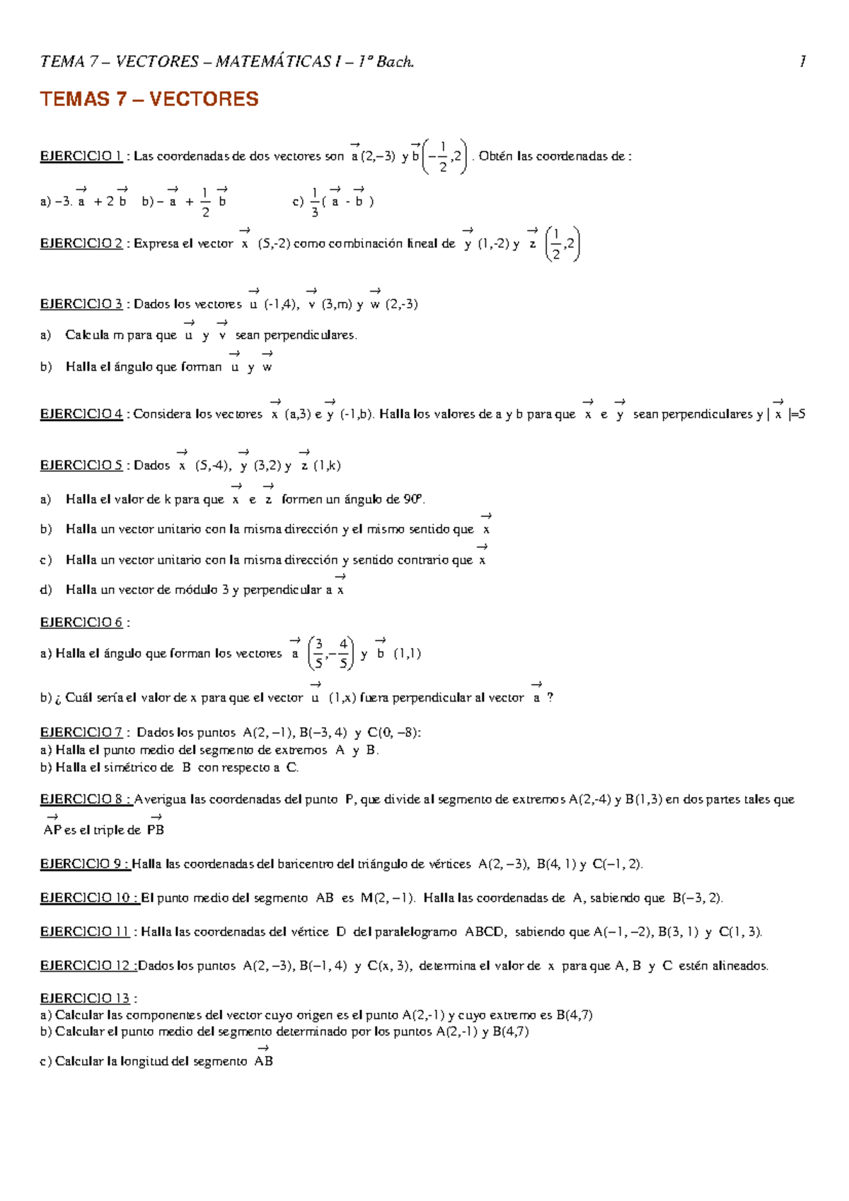 0. Vectores - TEMA 7 – VECTORES – MATEMÁTICAS I – 1º Bach. 1 TEMAS 7 ...