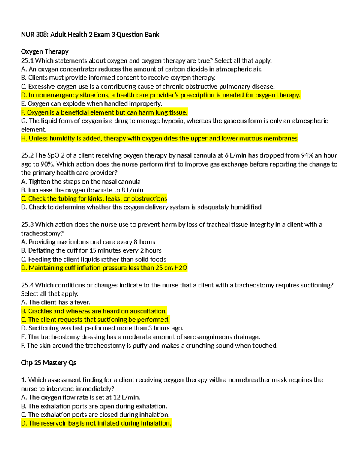 Adult Health 2 Exam 3 Question Bank - NUR 308: Adult Health 2 Exam 3 ...