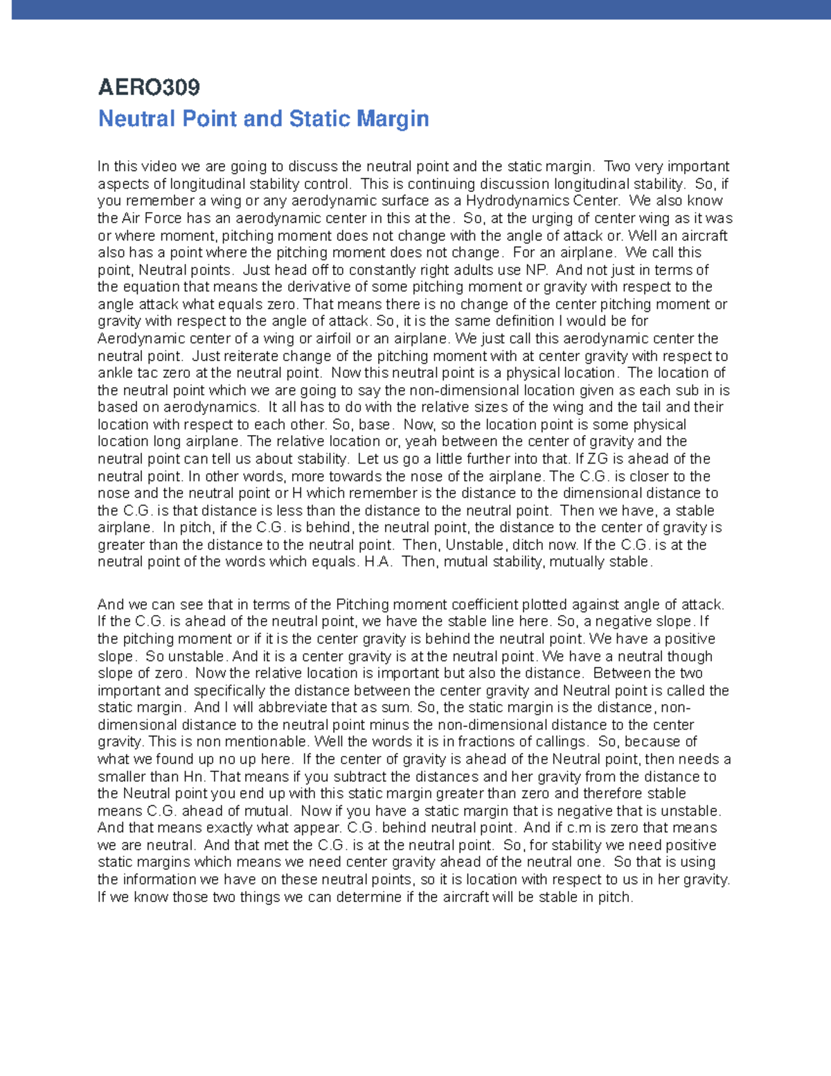 Neutral Point and Static Margin - AERO Neutral Point and Static Margin ...