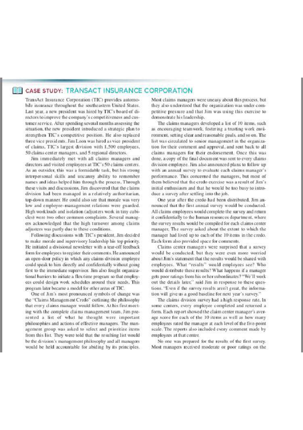 Transact Insurance Case Study - Managing People in the Organisation in ...