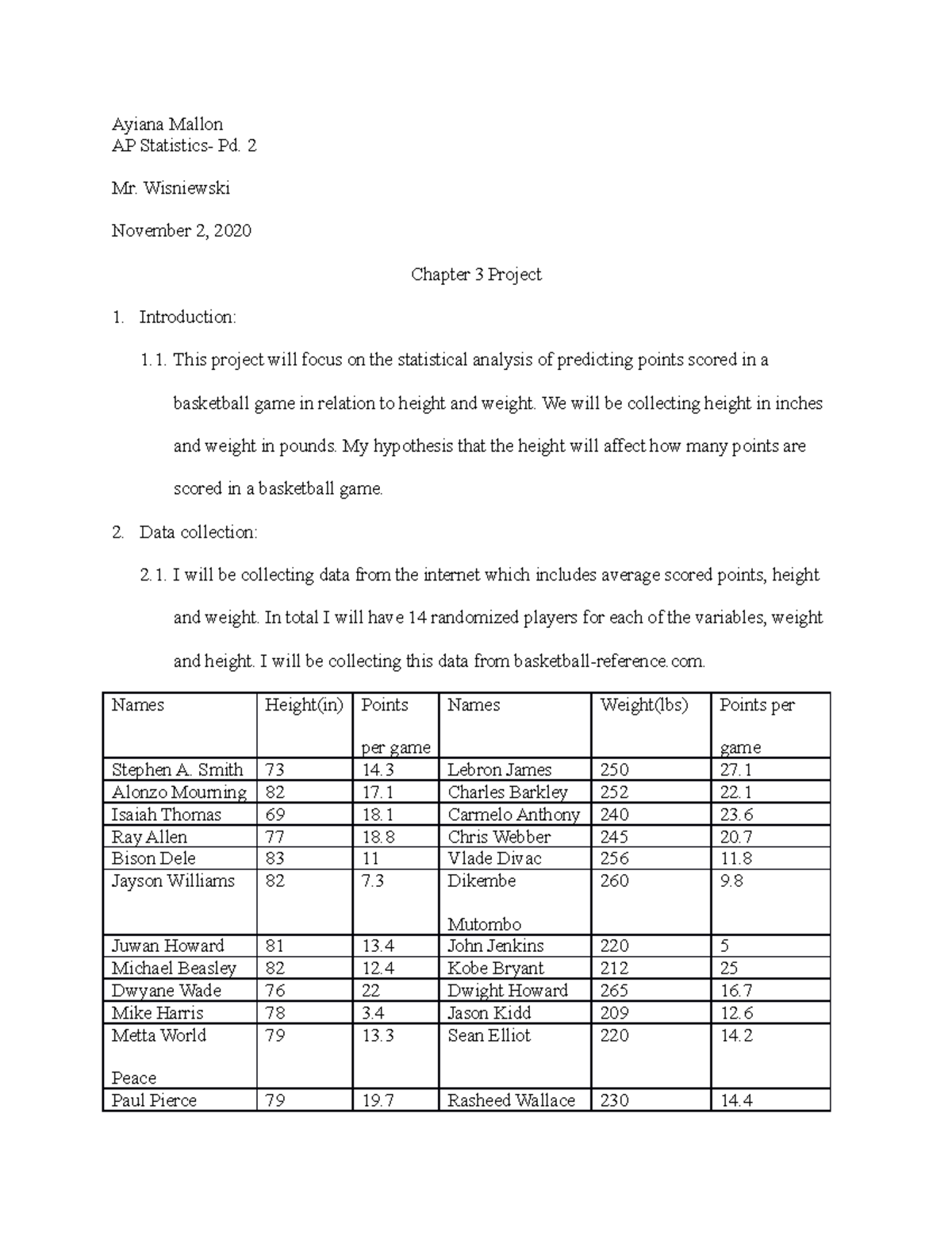 Chpt 3 - Chpt 3 - Ayiana Mallon AP Statistics- Pd. 2 Mr. Wisniewski ...