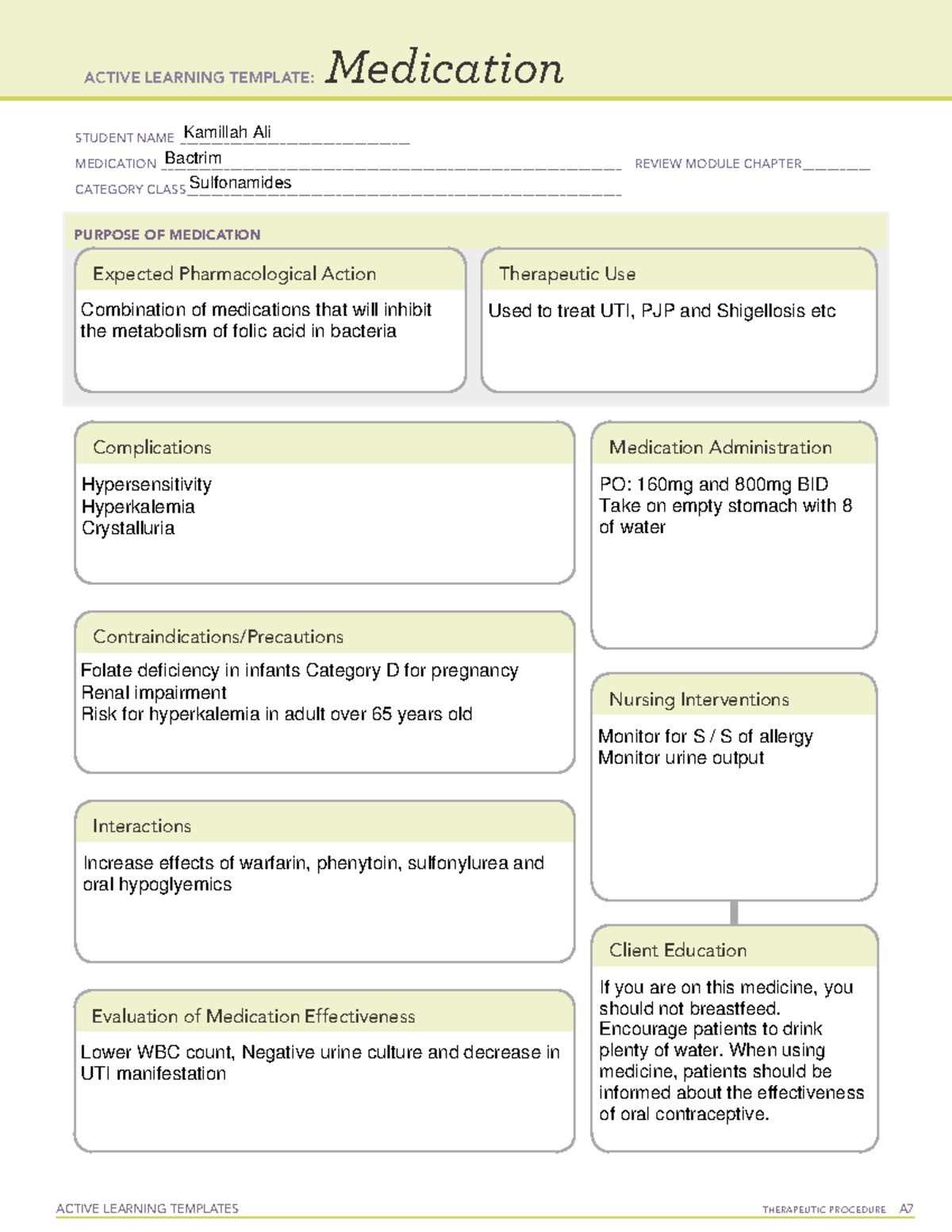 KA - Med Bactrim - Assignment - ACTIVE LEARNING TEMPLATES THERAPEUTIC ...