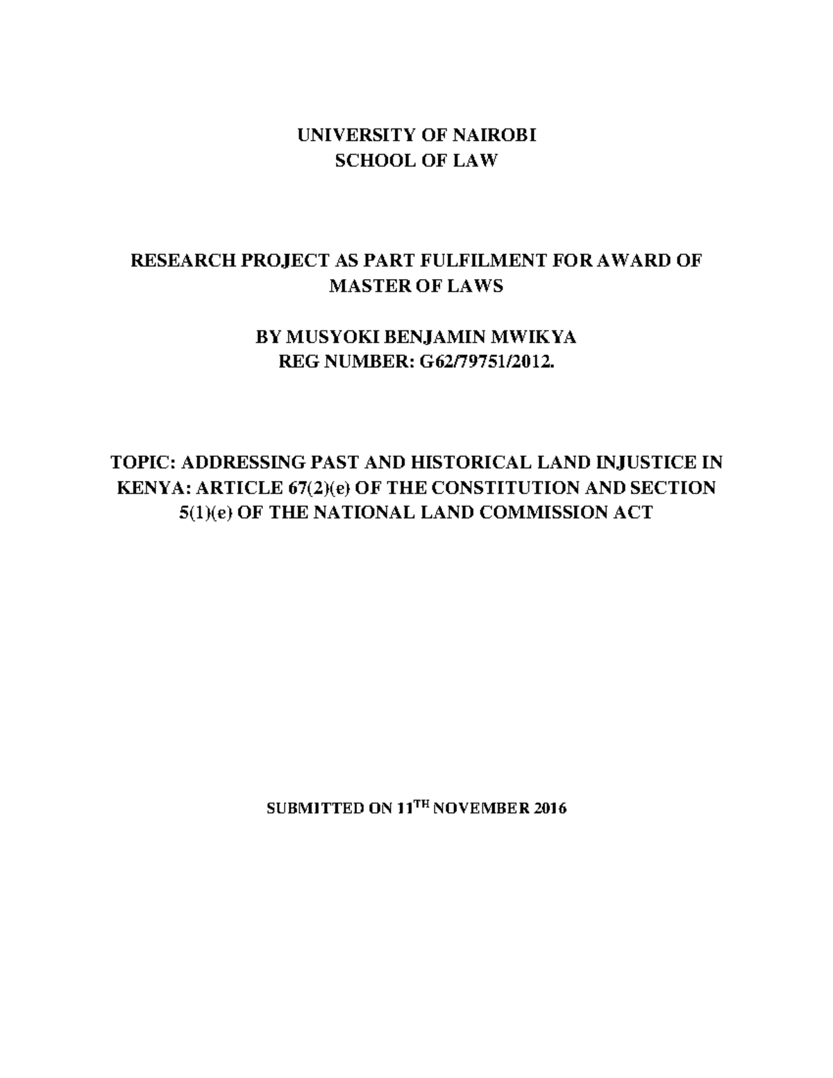Musyoki Addressing Past And Historical Land Injustice In Kenya, Article ...