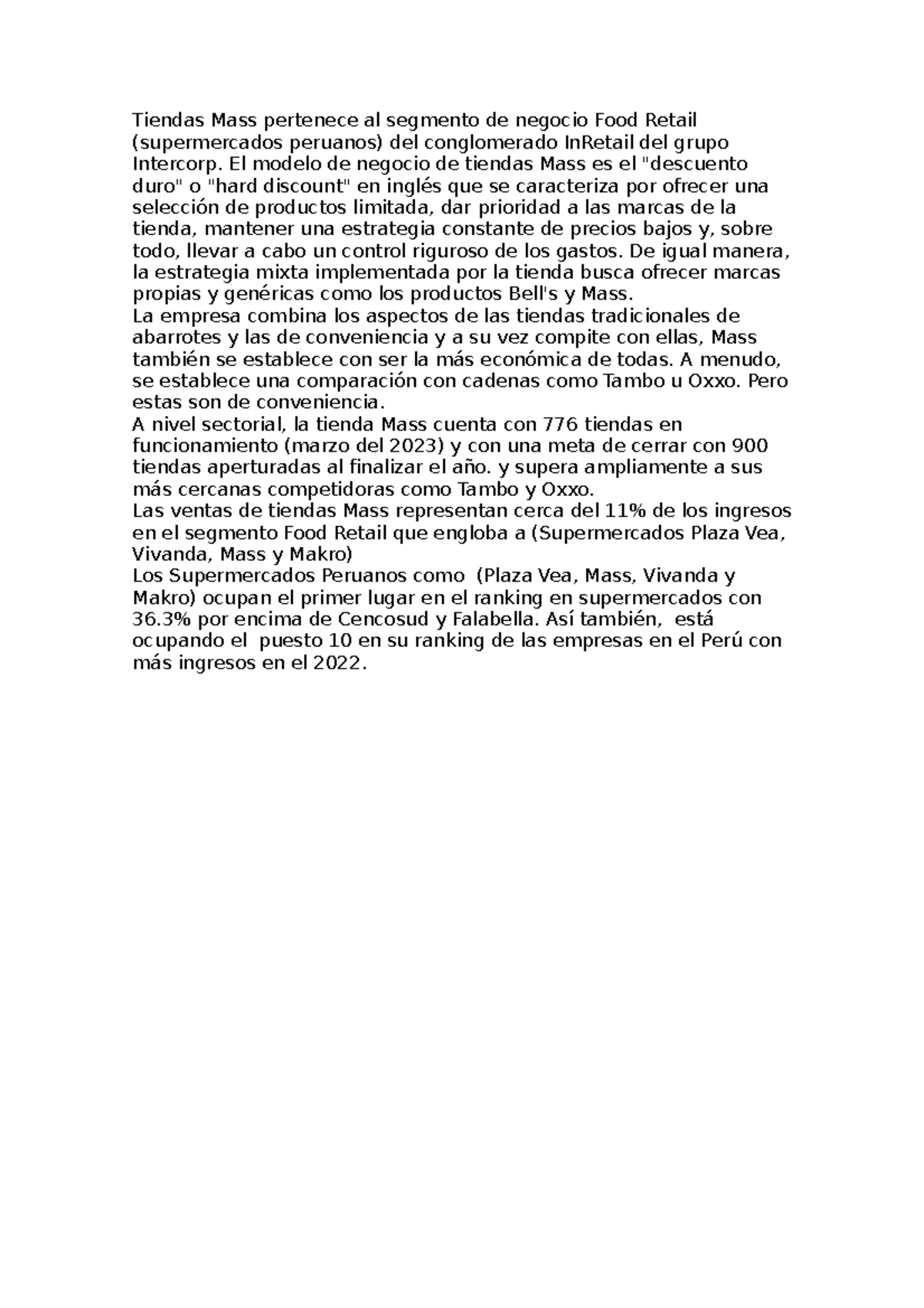 Gestion calidad - sdadasda - Tiendas Mass pertenece al segmento de ...