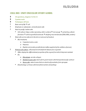 Exam 1 Study Guide - Summary World of the Cell - Exam 1 Study Guide ...