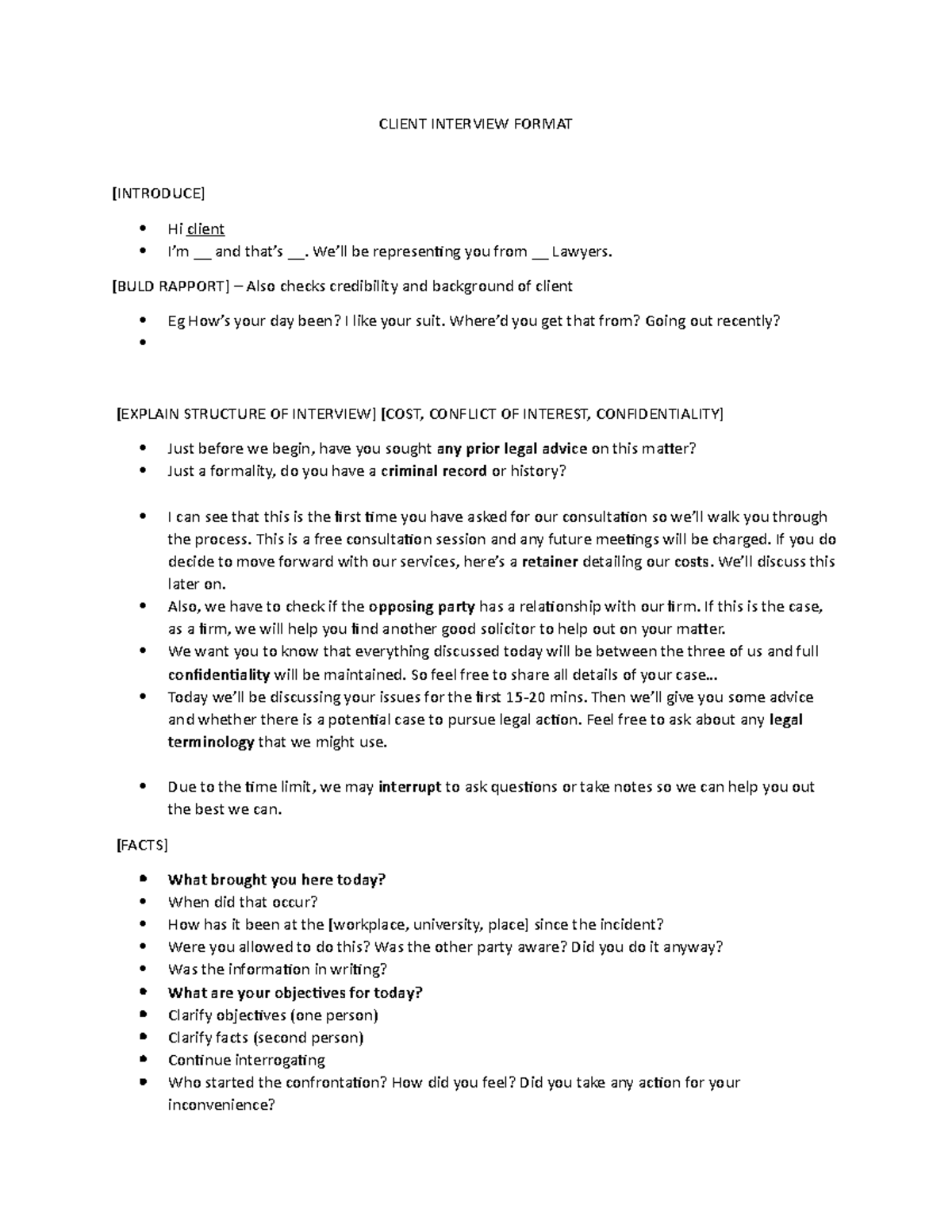 Client Interview Format - CLIENT INTERVIEW FORMAT [INTRODUCE] Hi client ...