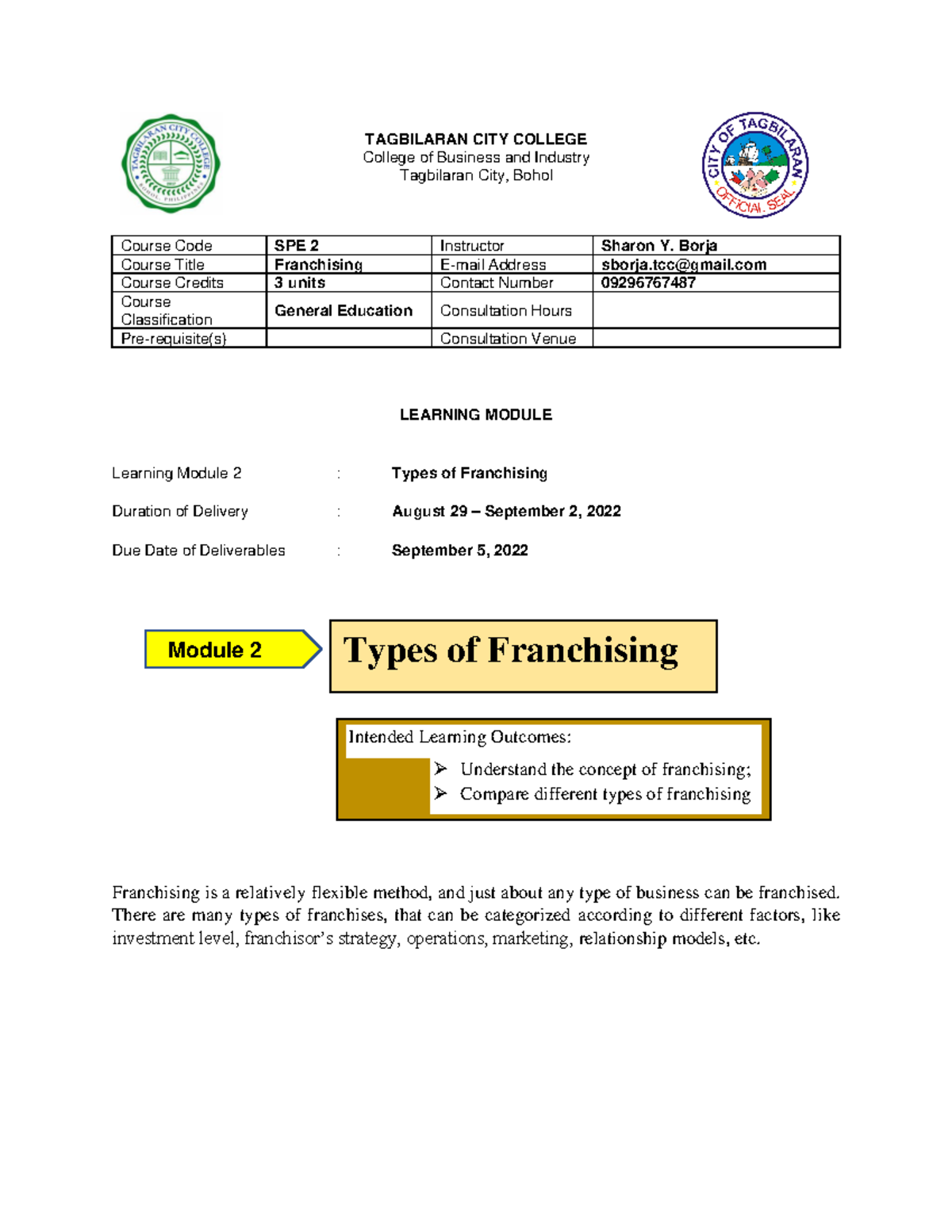 SPE 2 Module 2 - This will help anybody - TAGBILARAN CITY COLLEGE ...