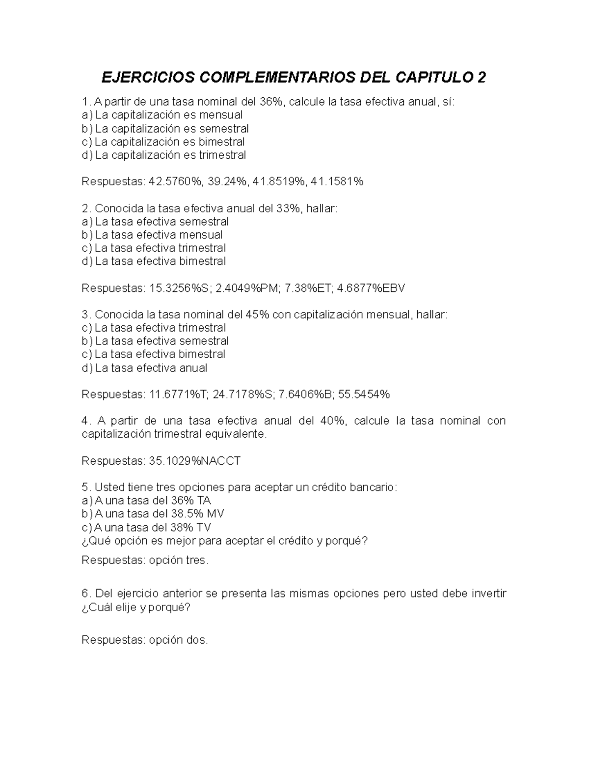 Ejercicios Complementarios DEL Capitulo 2 - EJERCICIOS COMPLEMENTARIOS DEL CAPITULO 2 A partir ...