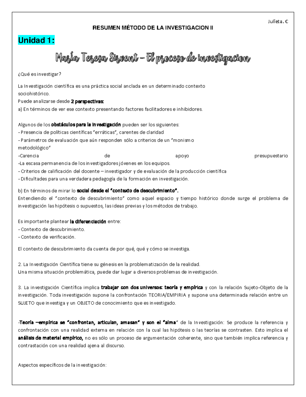 Resumen Método DE LA Investigacion II- Final 2020 - Warning: TT: undefined function: 32 RESUMEN ...