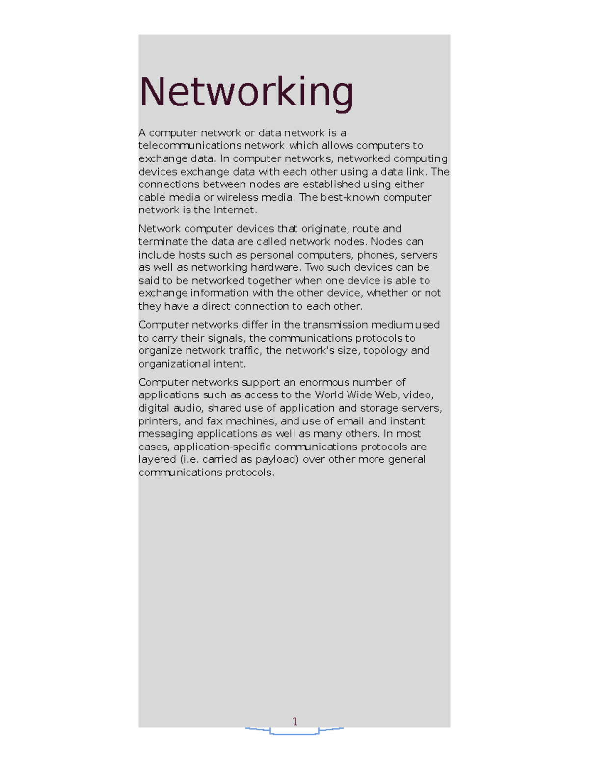 Project 2 - MS Word pratice 2 - Networking A computer network or data ...