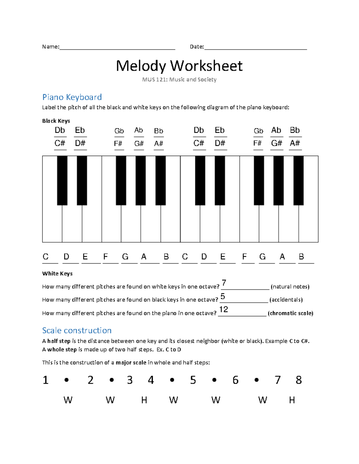 Melody worksheet - Name:____________________________________ Date