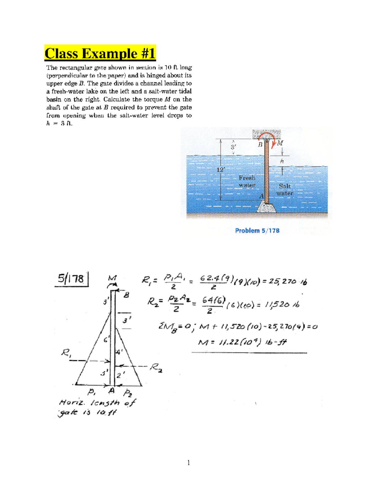 29-Fluid Pressure 1 Class Problems - Class Example The rectangular gate ...