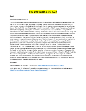 Bio-220 Topic 1 DQ 1 & 2 - BIO-220 - Bio-220 Topic 1 DQ 1 & 2 DQ 1 I ...