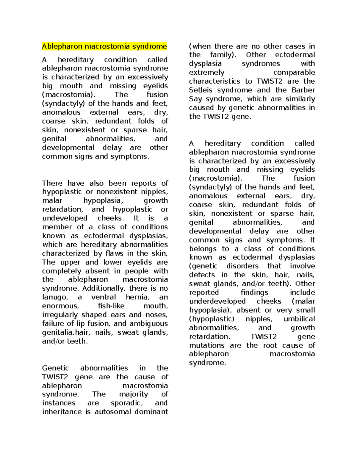 Ablepharon macrostomia syndrome - The fusion (syndactyly) of the hands ...