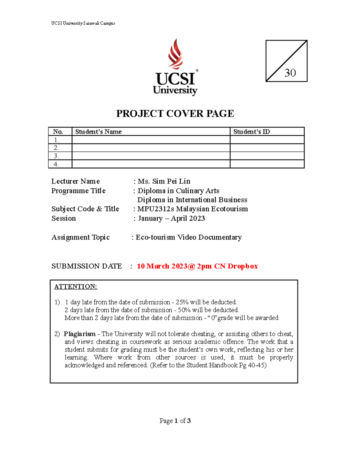 MPU2312s - project (Jan 2023) - UCSI University Sarawak Campus PROJECT ...
