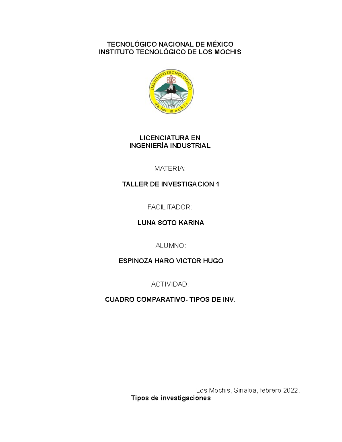 Cuadro comparativo tipos de inv.- Taller de inv.1 - TECNOLÓGICO NACIONAL DE MÉXICO INSTITUTO ...