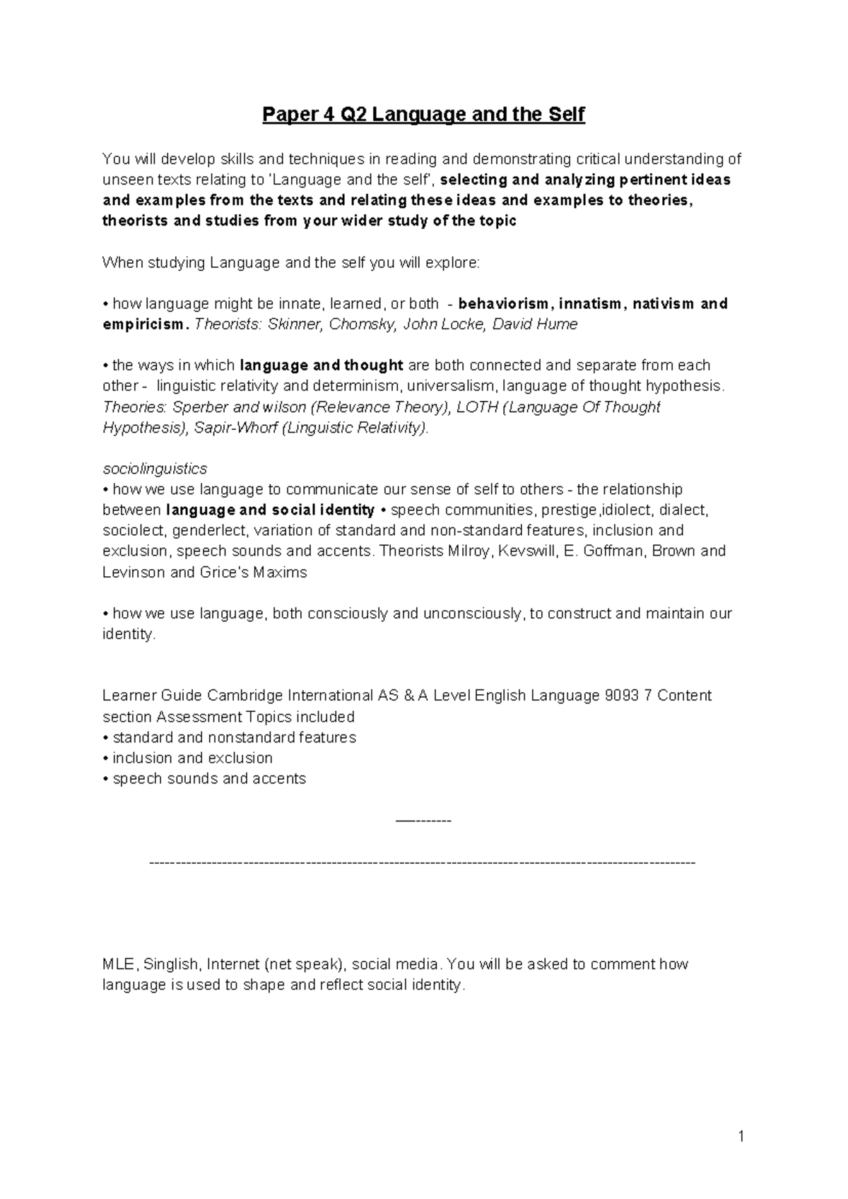 Paper 4, Q2 Language and the Self - Paper 4 Q2 Language and the Self ...