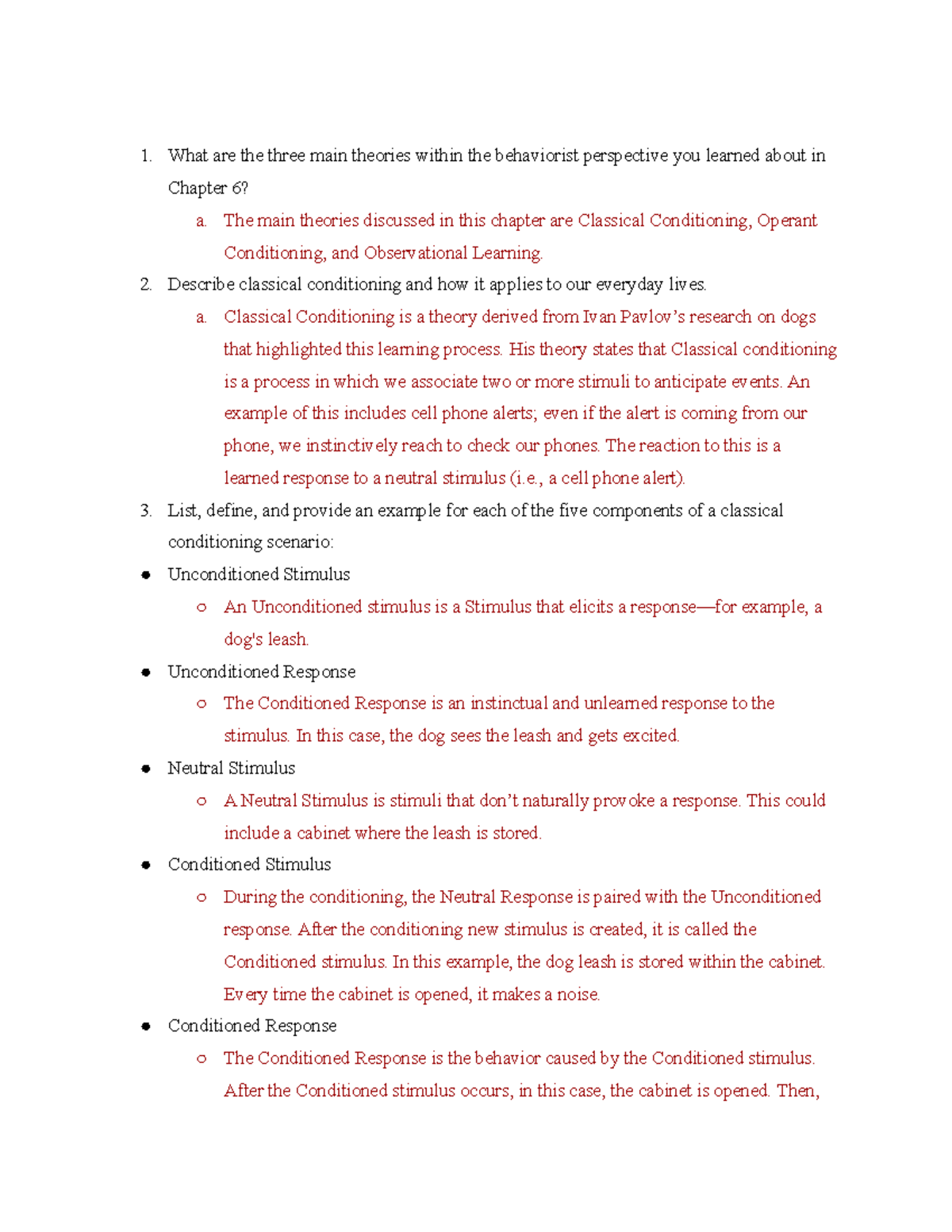 Chapter 6 Text Assignment - What are the three main theories within the behaviorist perspective ...