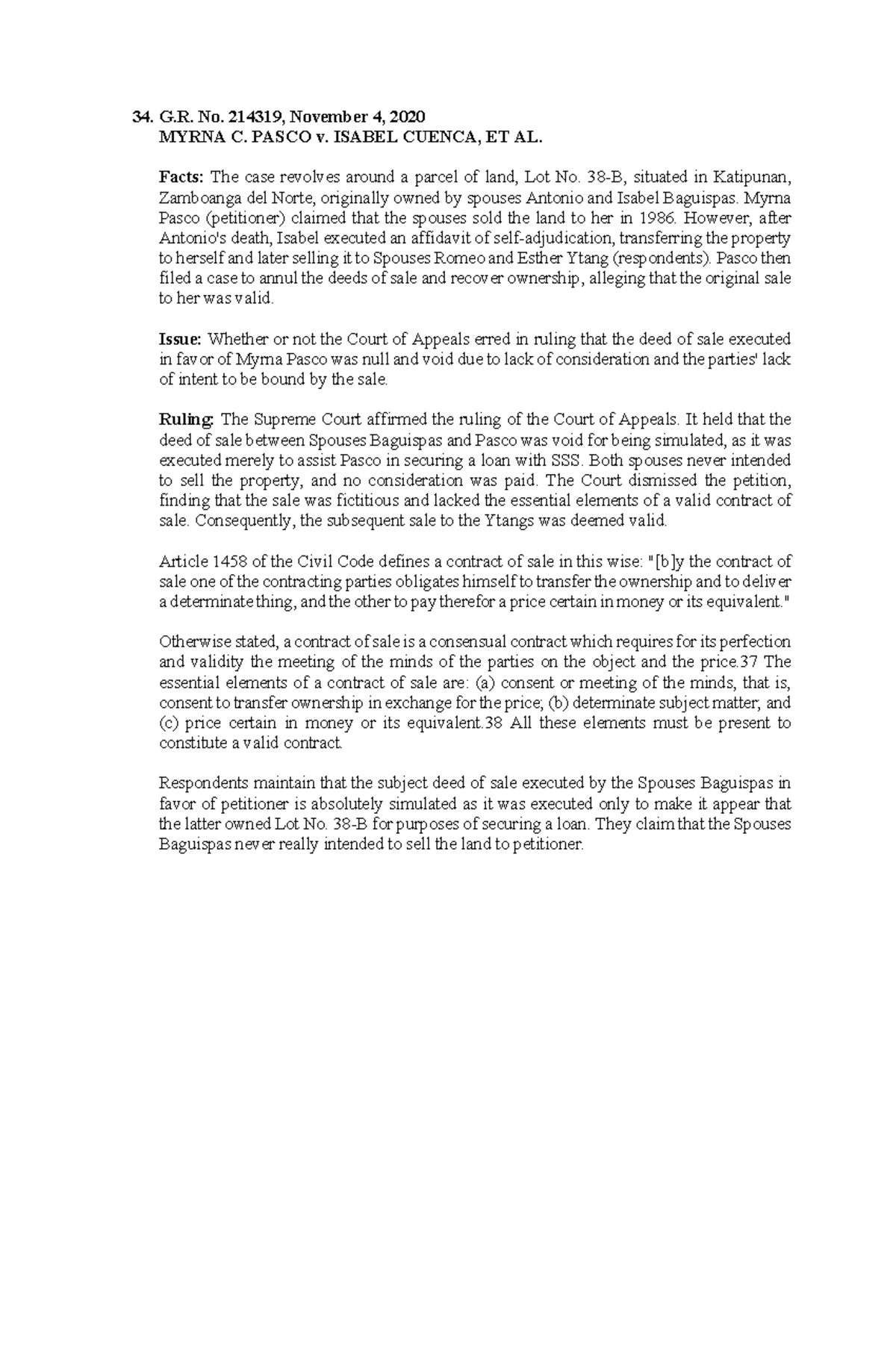 Case digest compilation - G. No. 214319, November 4, 2020 MYRNA C ...
